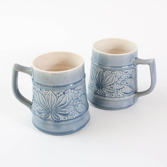 Vintage Dry Botanical Blue Mugs, 1970s, Set of 2 | Chairish
