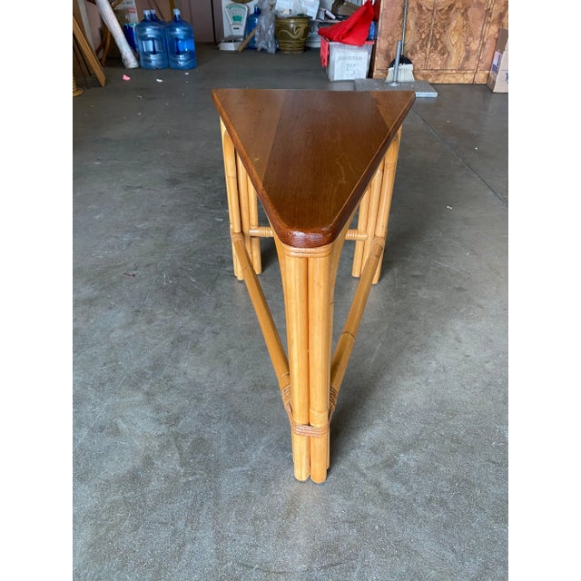 Restored Rattan "Pizza Slice" Corner Side Table With Mahogany Tabletop ...