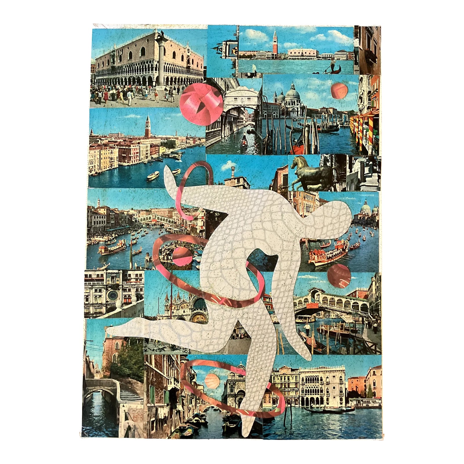 Contemporary Original Abstract Wayne Cunningham “Running Man” Collage ...