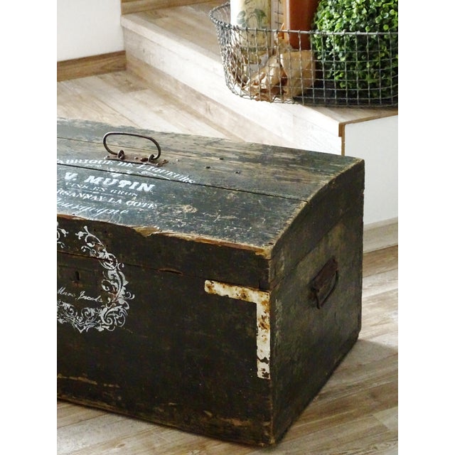 Antique Green Wood Army Chest Trunk, Storage Box | Chairish