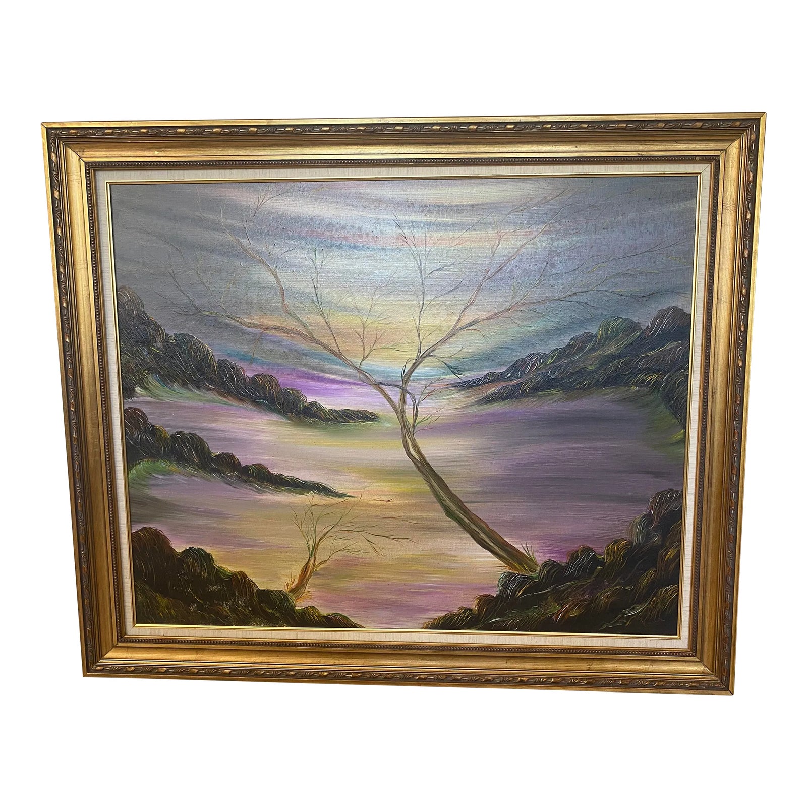 Vintage Contemporary Minimalist Tree and Landscape Oil Painting Signed ...