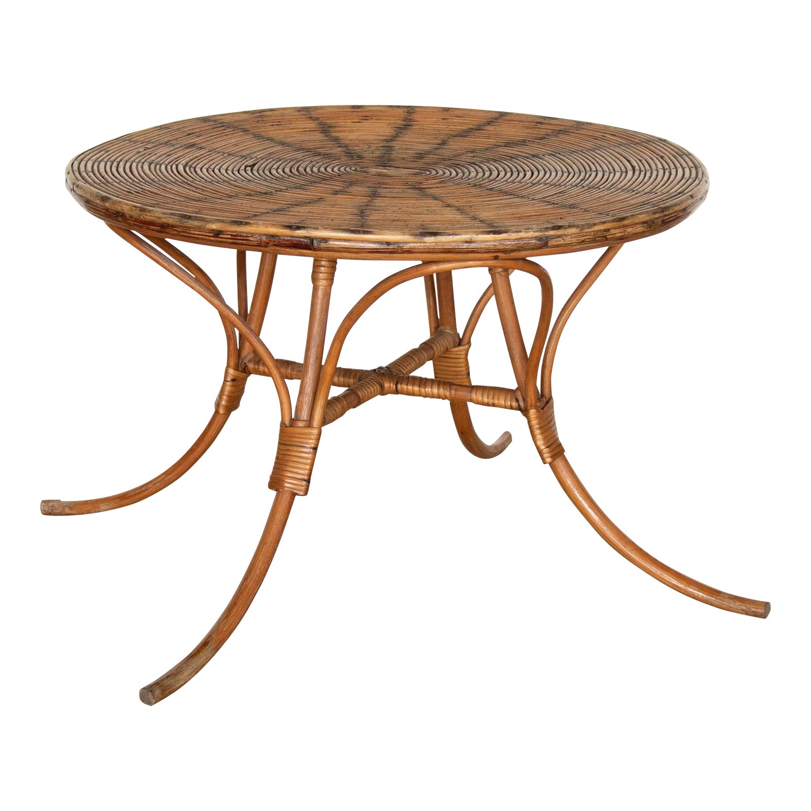 1960s French Rattan Oval Side Table | Chairish