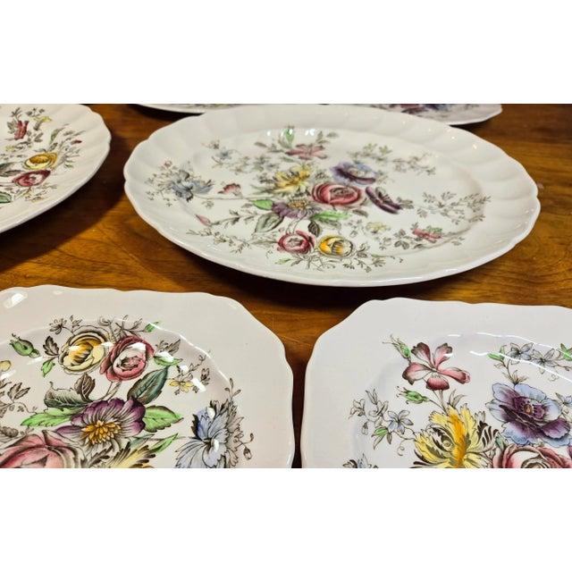 Vintage Set of Spring Flowers Ironstone Plates - Set of 8 | Chairish