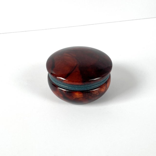 Italian Brown Red Alabaster Round Hinged Box, 1960s | Chairish