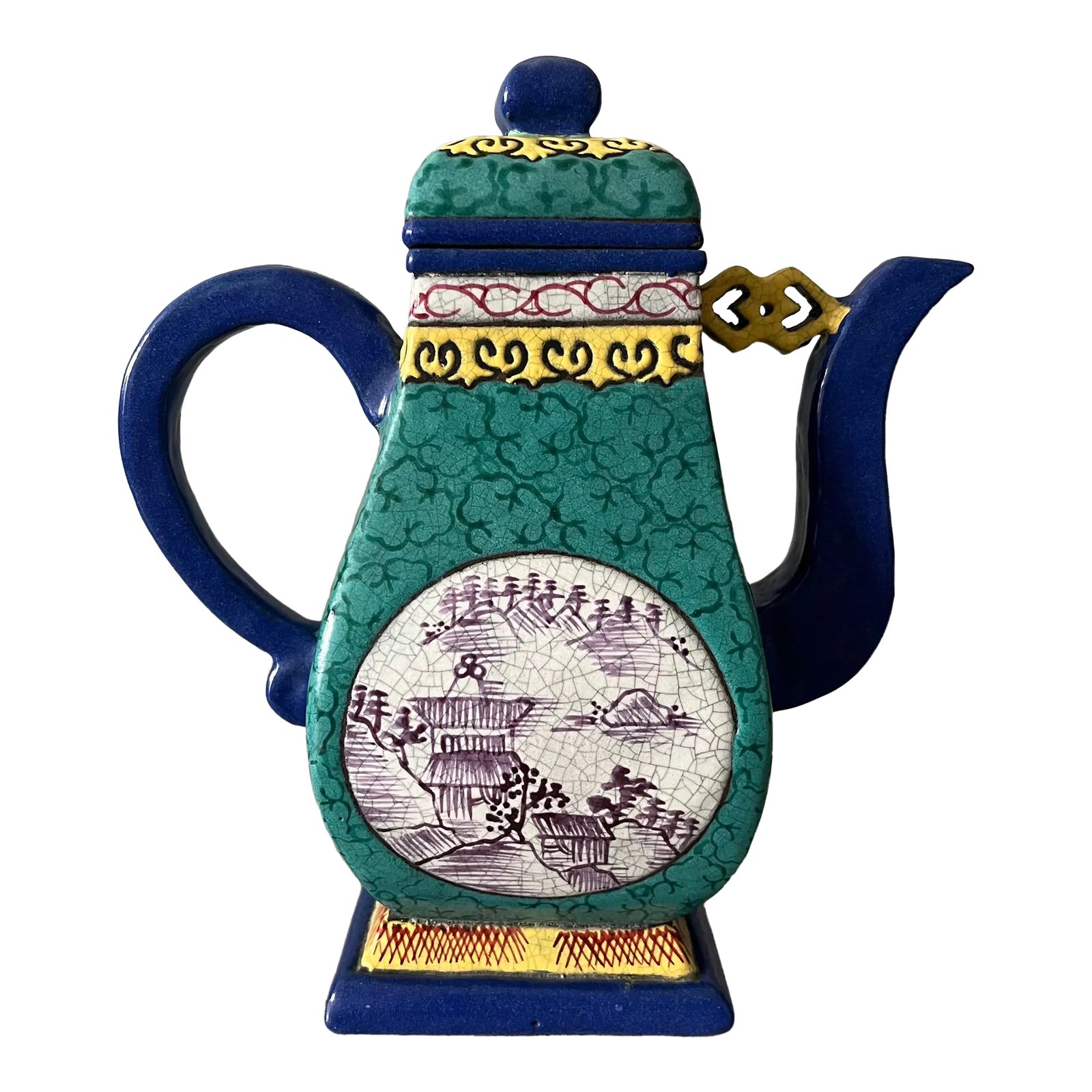 19th Century Chinese Yixing Zisha Clay Enameled Teapot- Marked | Chairish