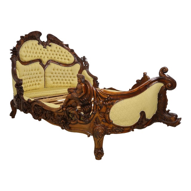Italian Renaissance King Size Mahogany Carved Bed | Chairish