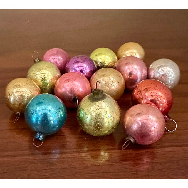 Set of 14 Vintage Small Mercury Glass Ornaments in Original Box | Chairish