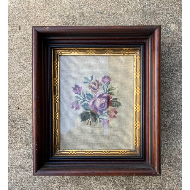 Antique Victorian Shadowbox Needlework, Framed | Chairish