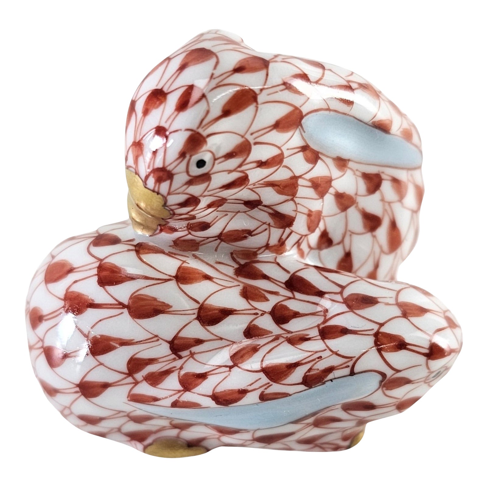 Herend Hungary Hand Painted Red Rabbit Figurine Pair | Chairish