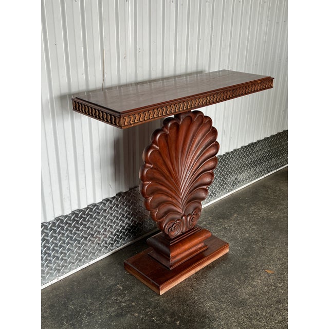 1970s Vintage Hand Carved Wood Shell Console Table | Chairish