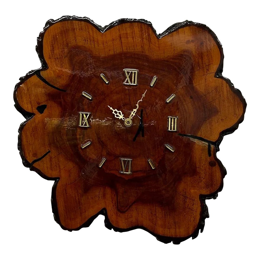 Mid Century Modern Live Edge Wall Clock With Brass Hardware | Chairish