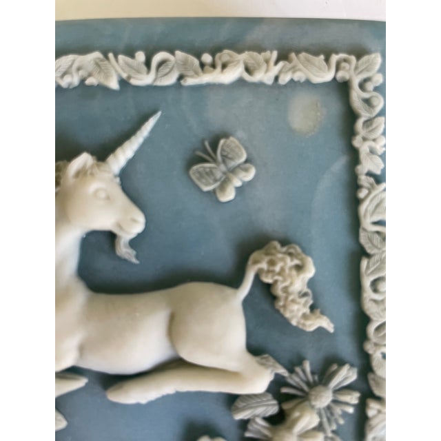 Vintage Unicorn Incolay Blue and White Lidded Trinket Catchall Box ...