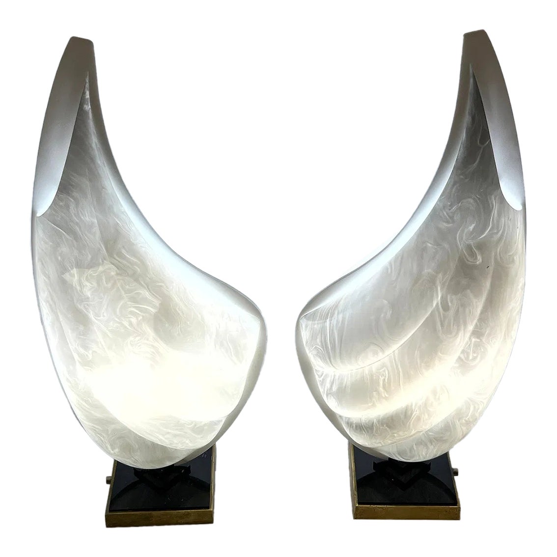Two-Tone Rougier Clam Shell Acrylic Table Lamps - A Pair | Chairish