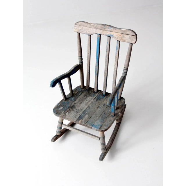 Vintage Distressed Blue Childrens Rocking Chair | Chairish