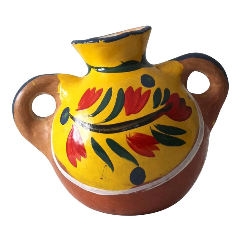 Vintage Hand Painted Terra Cotta Pot | Chairish