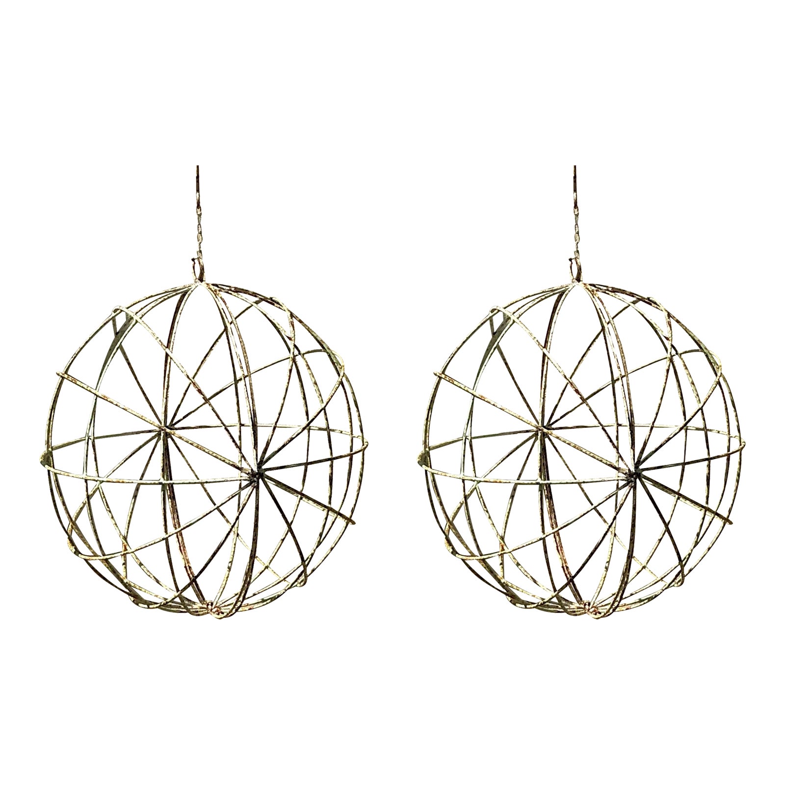 Vintage Boho Distressed Iron Sphere - A Pair | Chairish