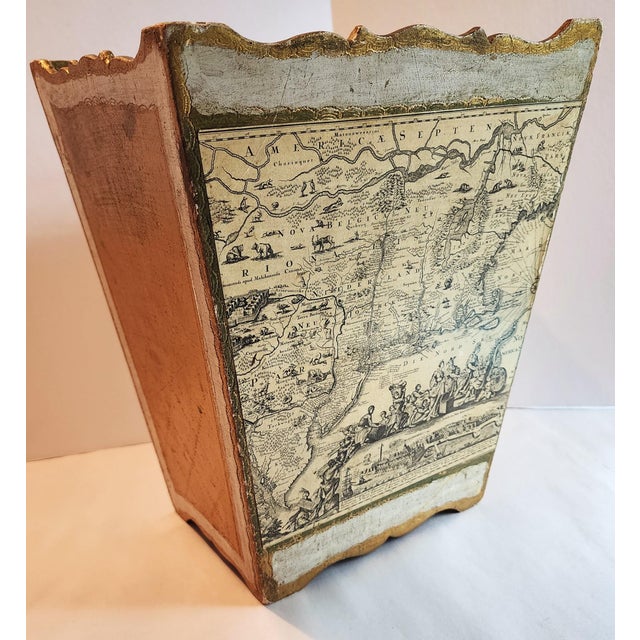 Vintage Italian Forentine Gilt Wastebasket With Map | Chairish