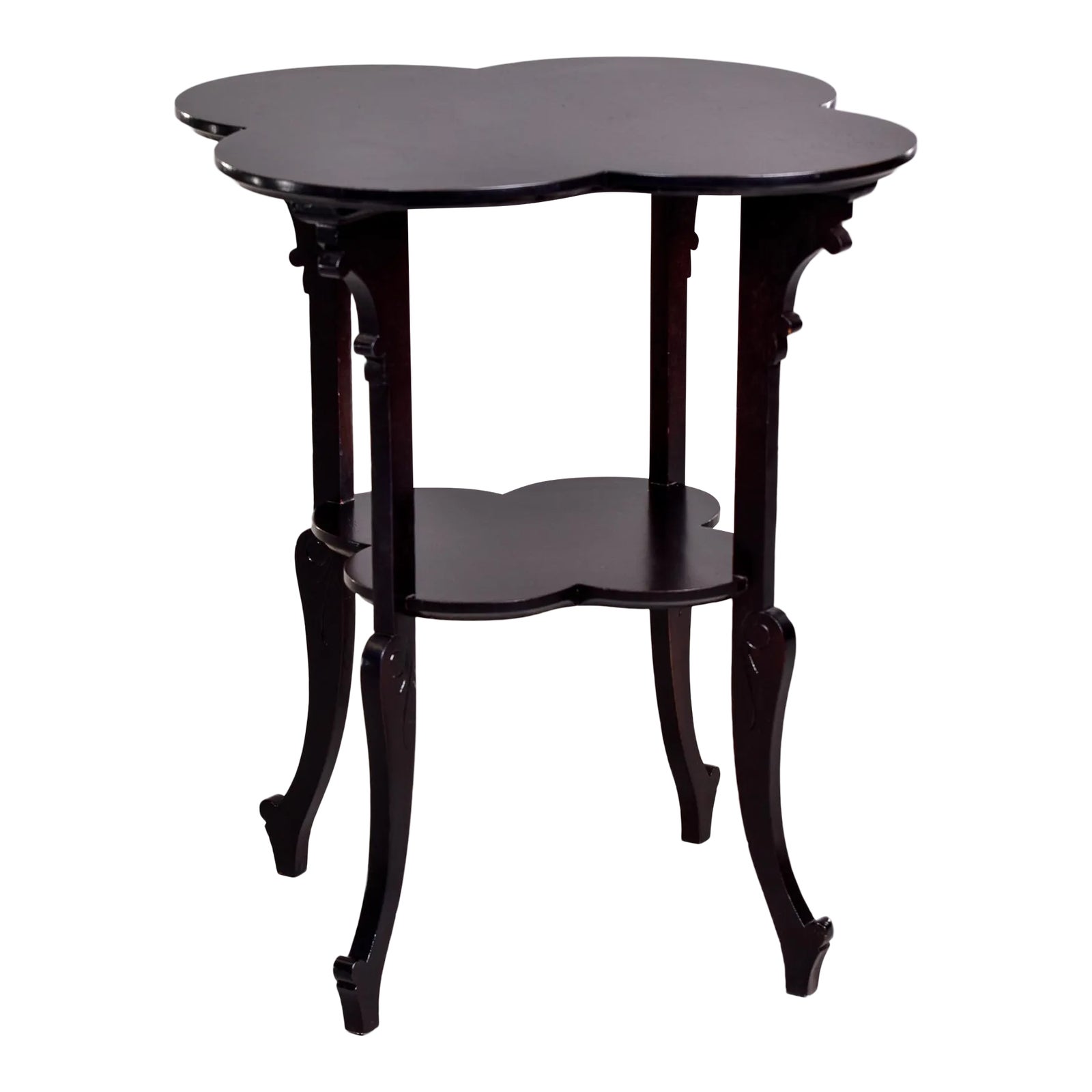 French Art Deco Black Scalloped Quatrefoil Top Side Table | Chairish
