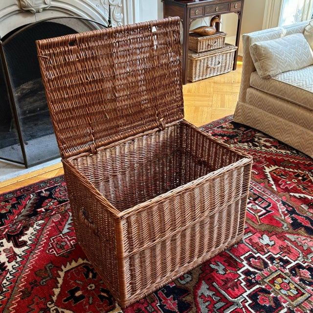 Vintage French-Style Natural Wicker Chest | Chairish