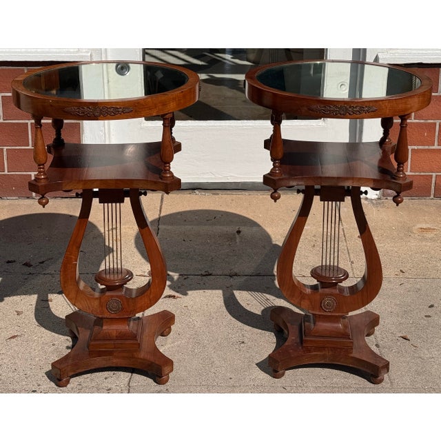 Pair of American Empire Mahogany Rectangular Lyre Base Pedestal Side ...