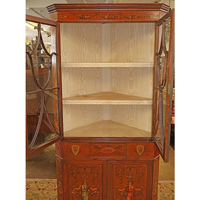19th Century Adams Style Satinwood Painted Display China Corner Cabinet ...