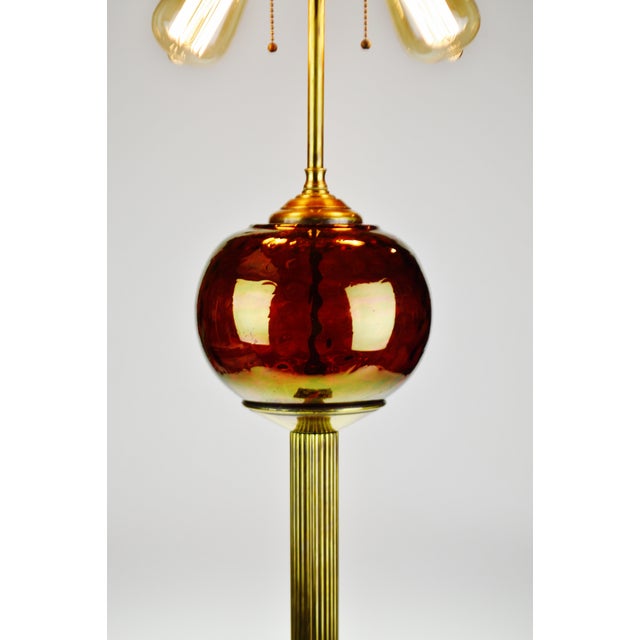 Vintage Dual Socket Iridescent Ruby Red Glass Globe Table Lamp | Chairish
