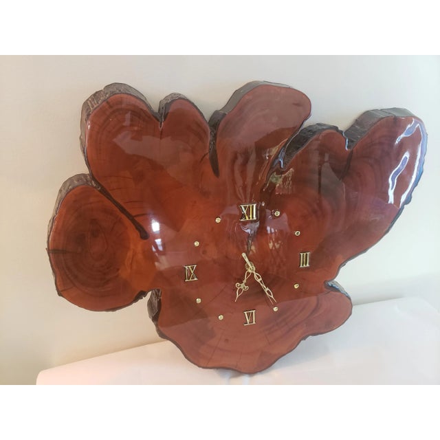 Vintage Mid-Century Cypress Live Edge Wood Wall Clock | Chairish