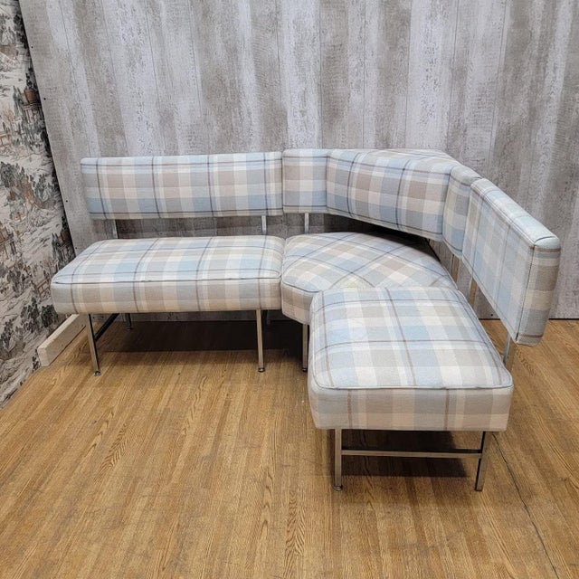 1970s Vintage Modern Corner Dining Banquette in Plaid Fabric | Chairish
