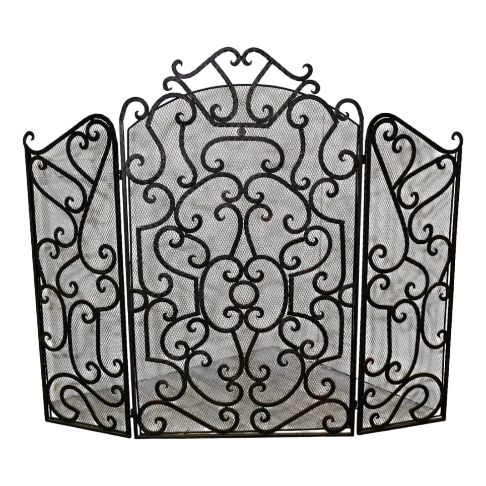 Large Folding Fire Guard in Wrought Iron | Chairish