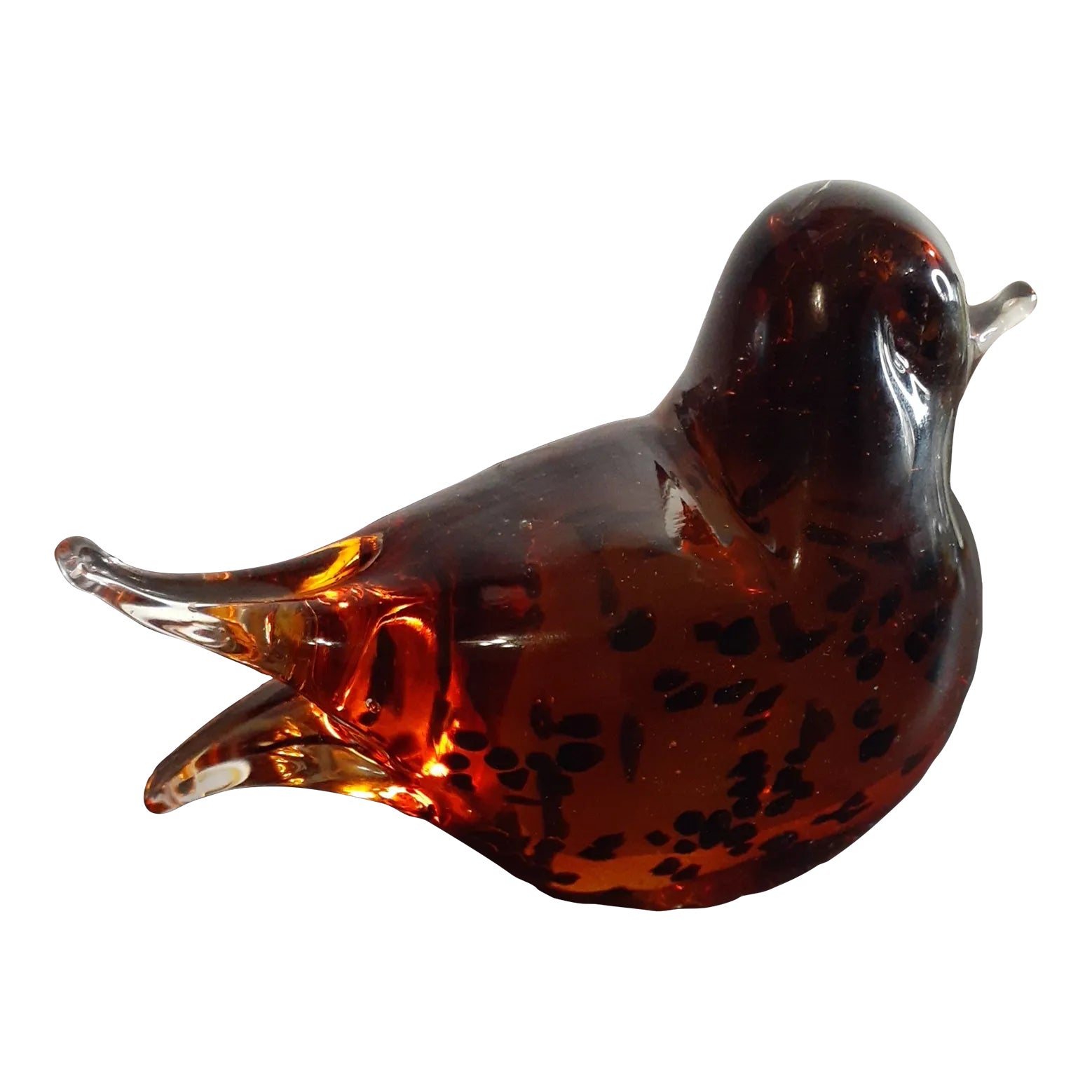 1980s Murano Italy Speckled Amber Art Glass Bird Figurine | Chairish