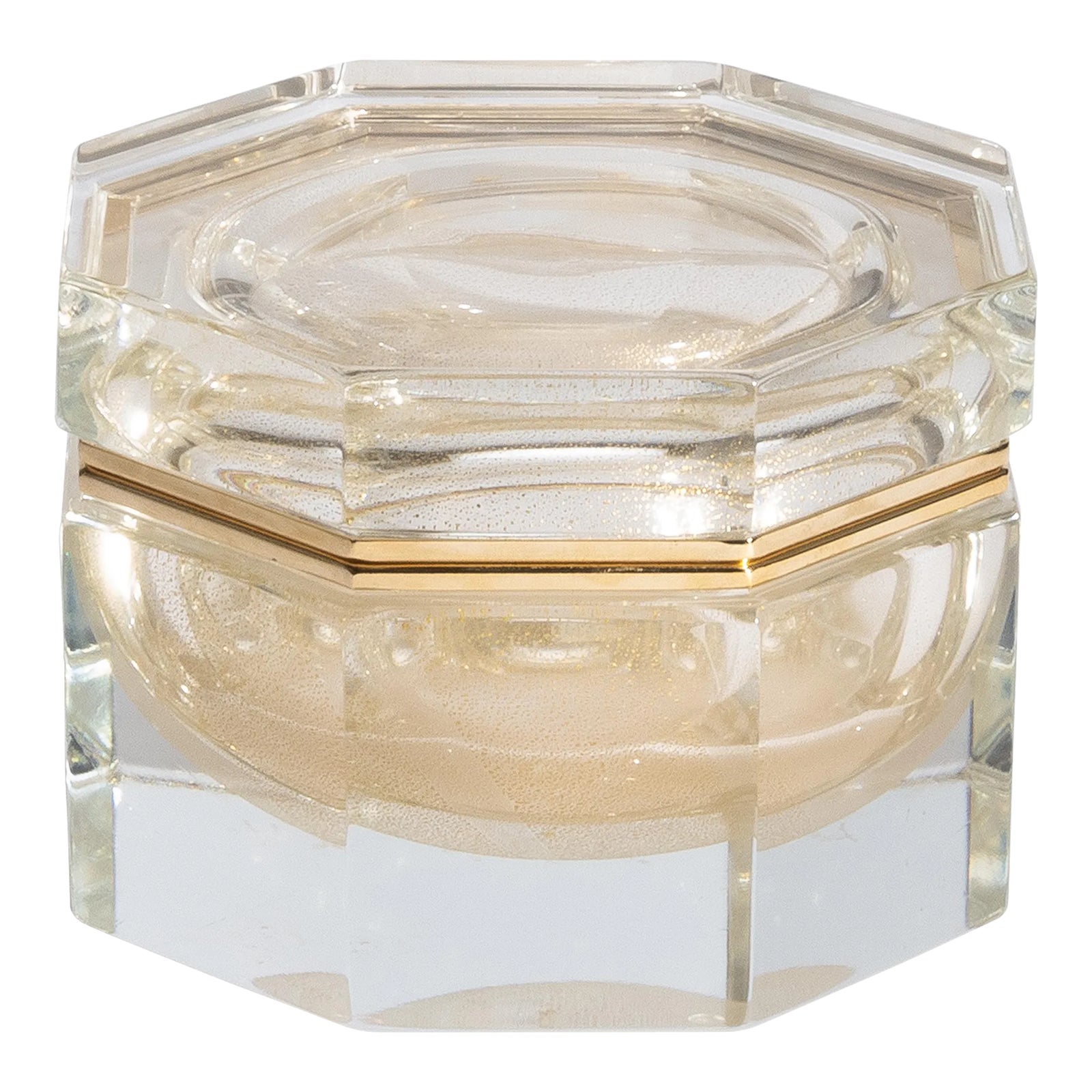 Hand Blown Murano Octagonal Glass Box L W/24 Karat Gold Flecks | Chairish