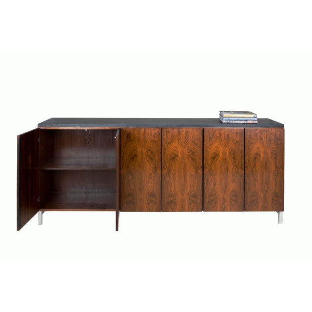 1970s Six Door Walnut Server on Chrome Base With Black Granite Top ...