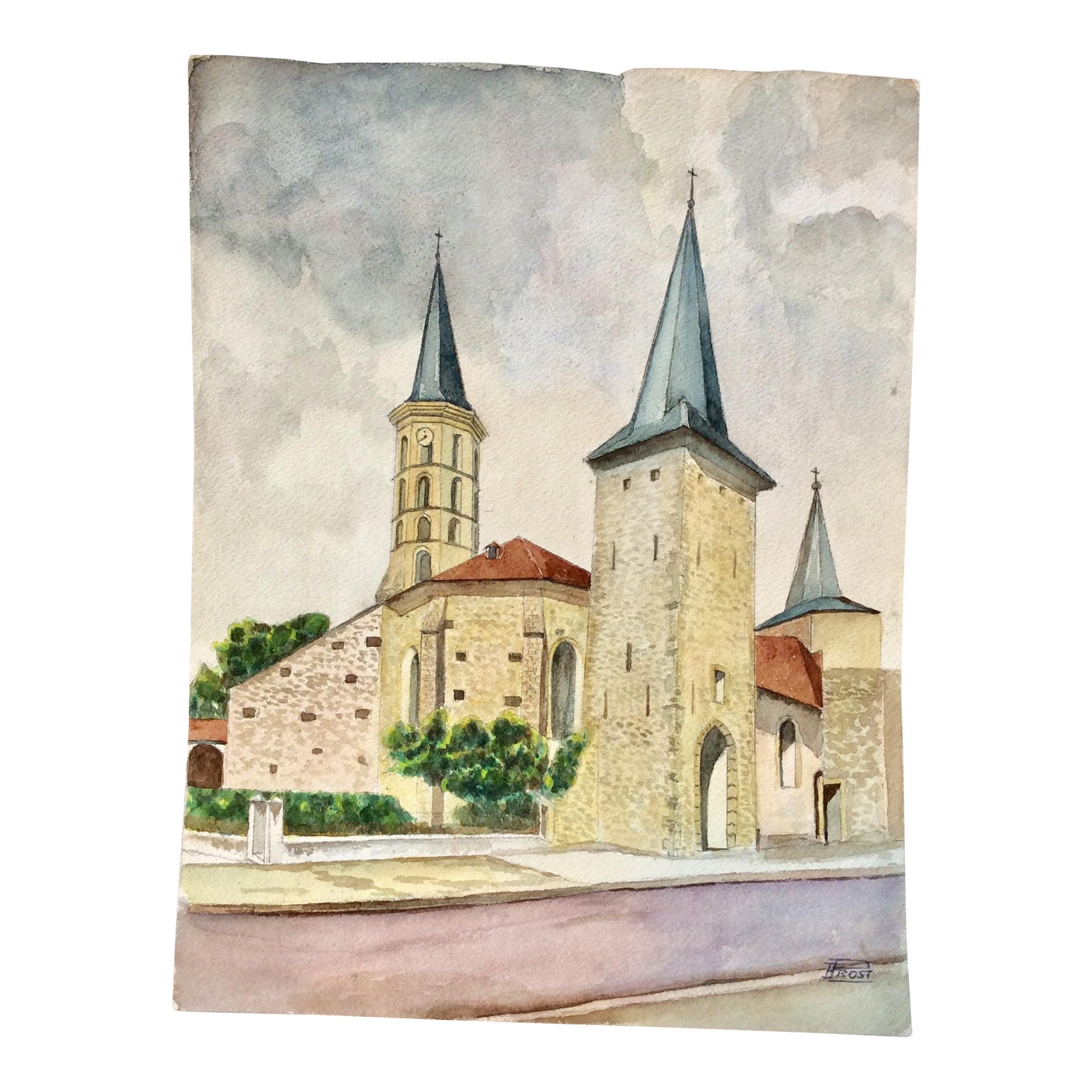 Mid 20th Century French Watercolor Painting | Chairish