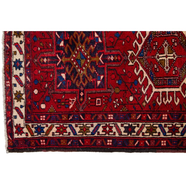 Red 1950s Persian Heriz Handmade Wool Rug With Tribal Pattern | Chairish