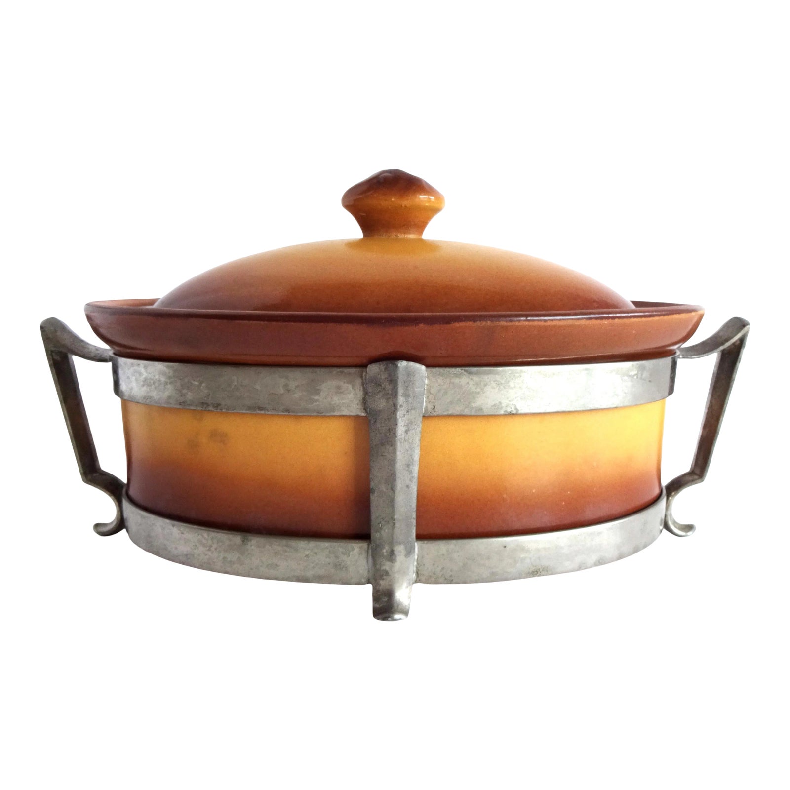 Mid 20th Century French La Silicite Depose Brown Faience Terrine | Chairish