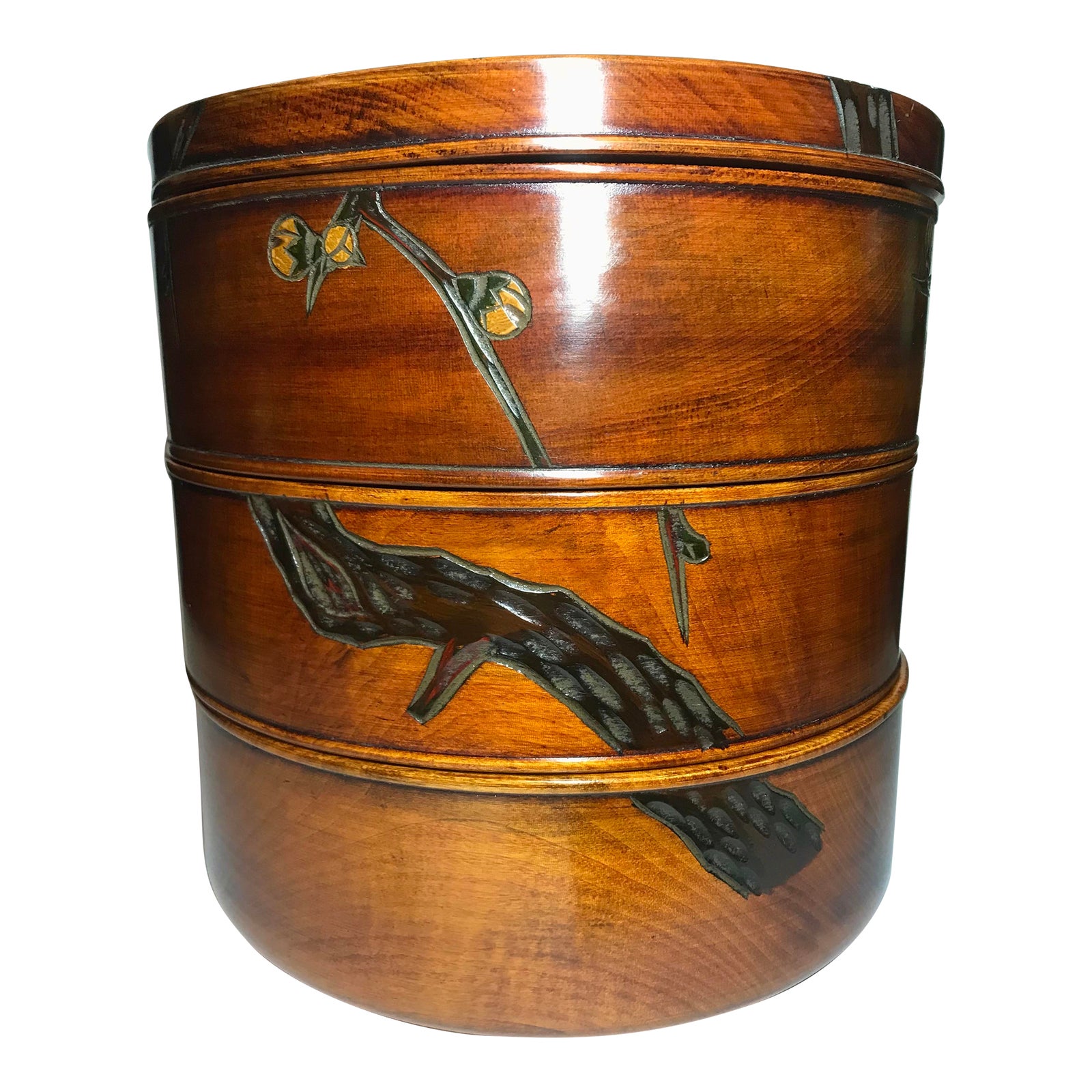 Vintage 1950s Wooden Japanese Bento Box, Three-Tiered, Hand-Carved ...