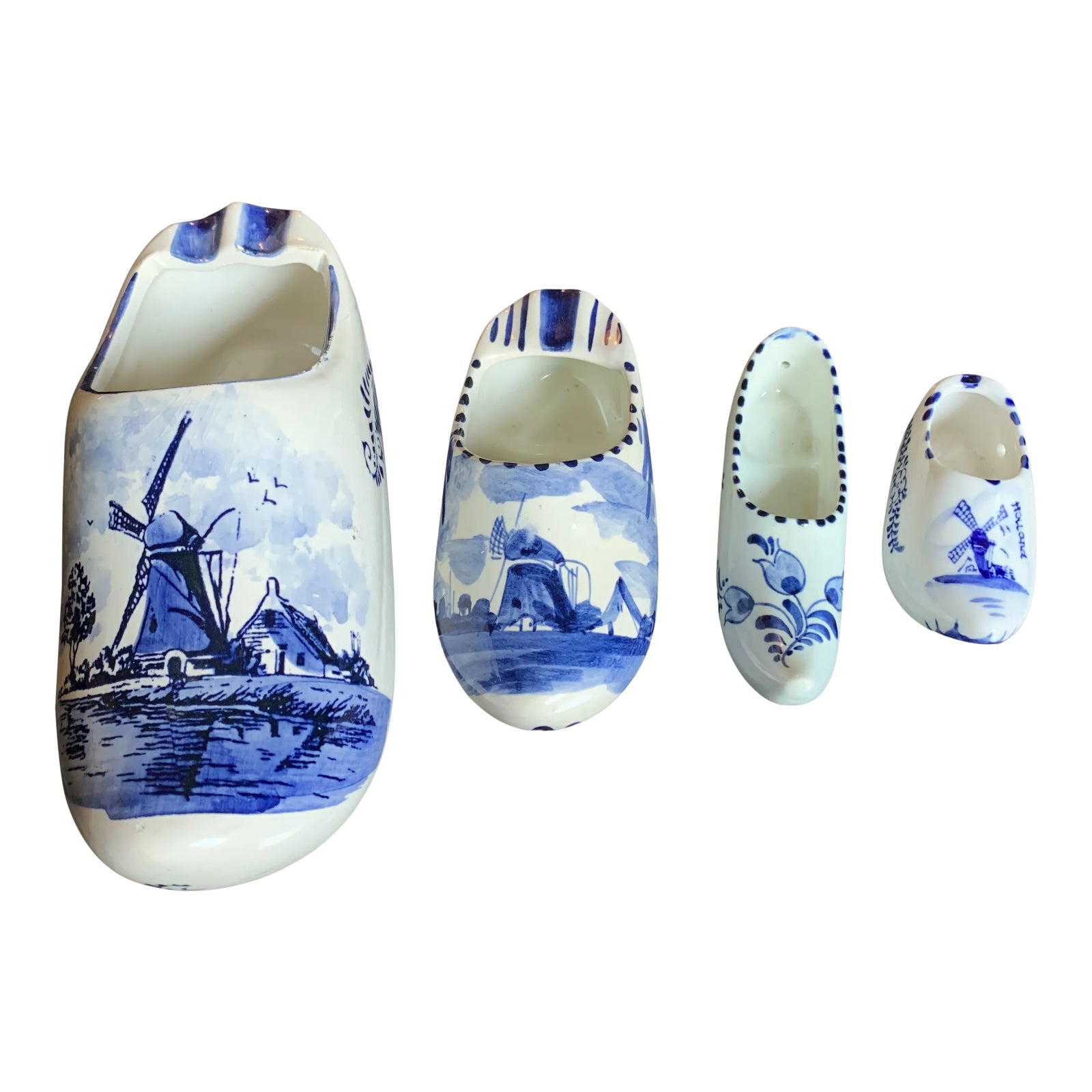 Vintage Ceramic Blue & White Delft Shoes- Set of 4 | Chairish