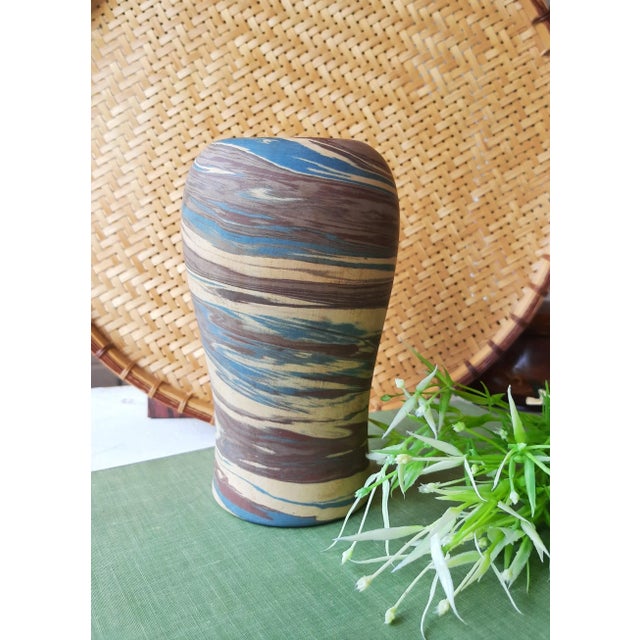Vintage Niloak Blue and Brown Swirl Mission PotteryVase | Chairish