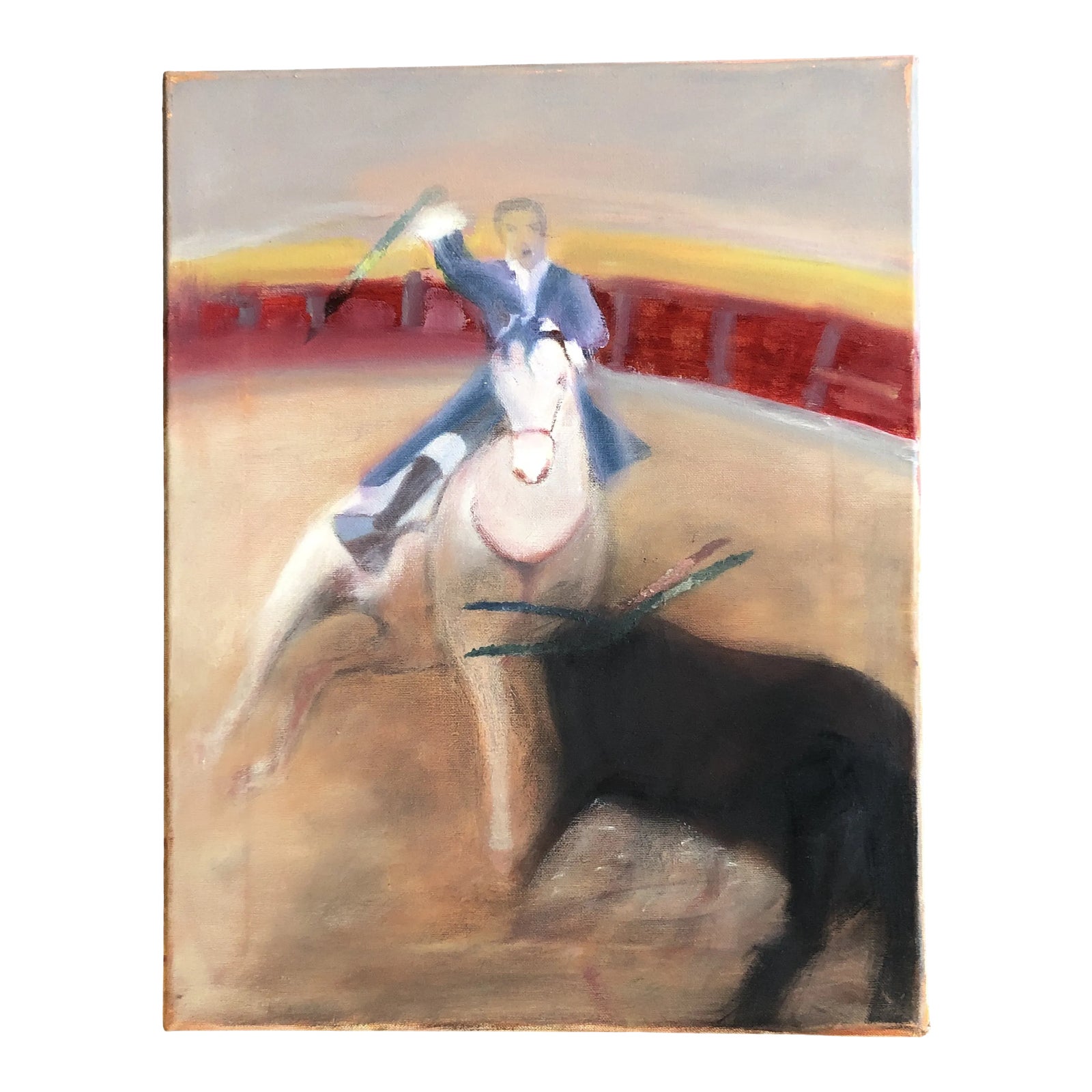 Original Vintage Abstract Modernist Bull Fighter Painting | Chairish