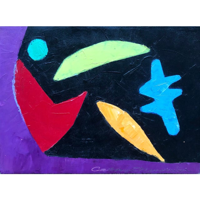 Abstract Aqua Moon Oil Painting | Chairish