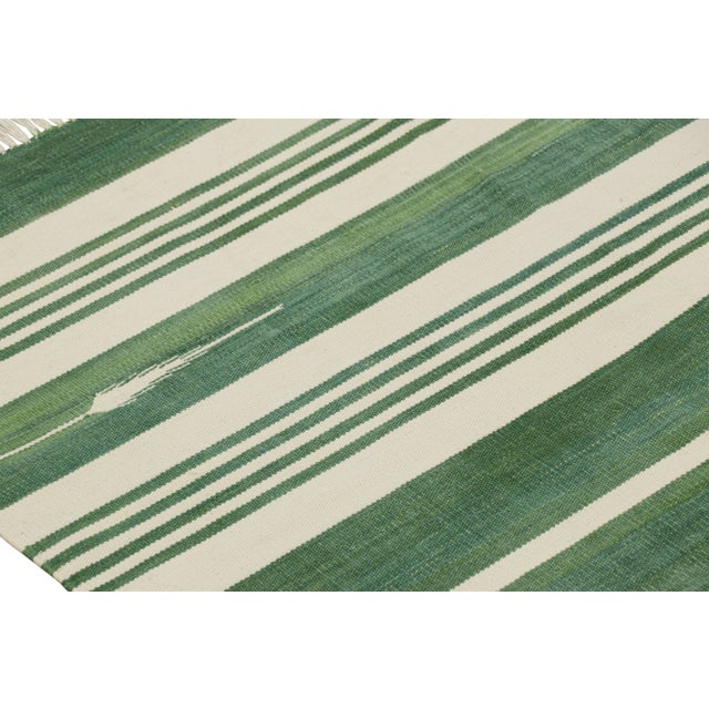 Rug & Kilim’s Contemporary Dhurrie Rug in Green and Off-White Stripes ...