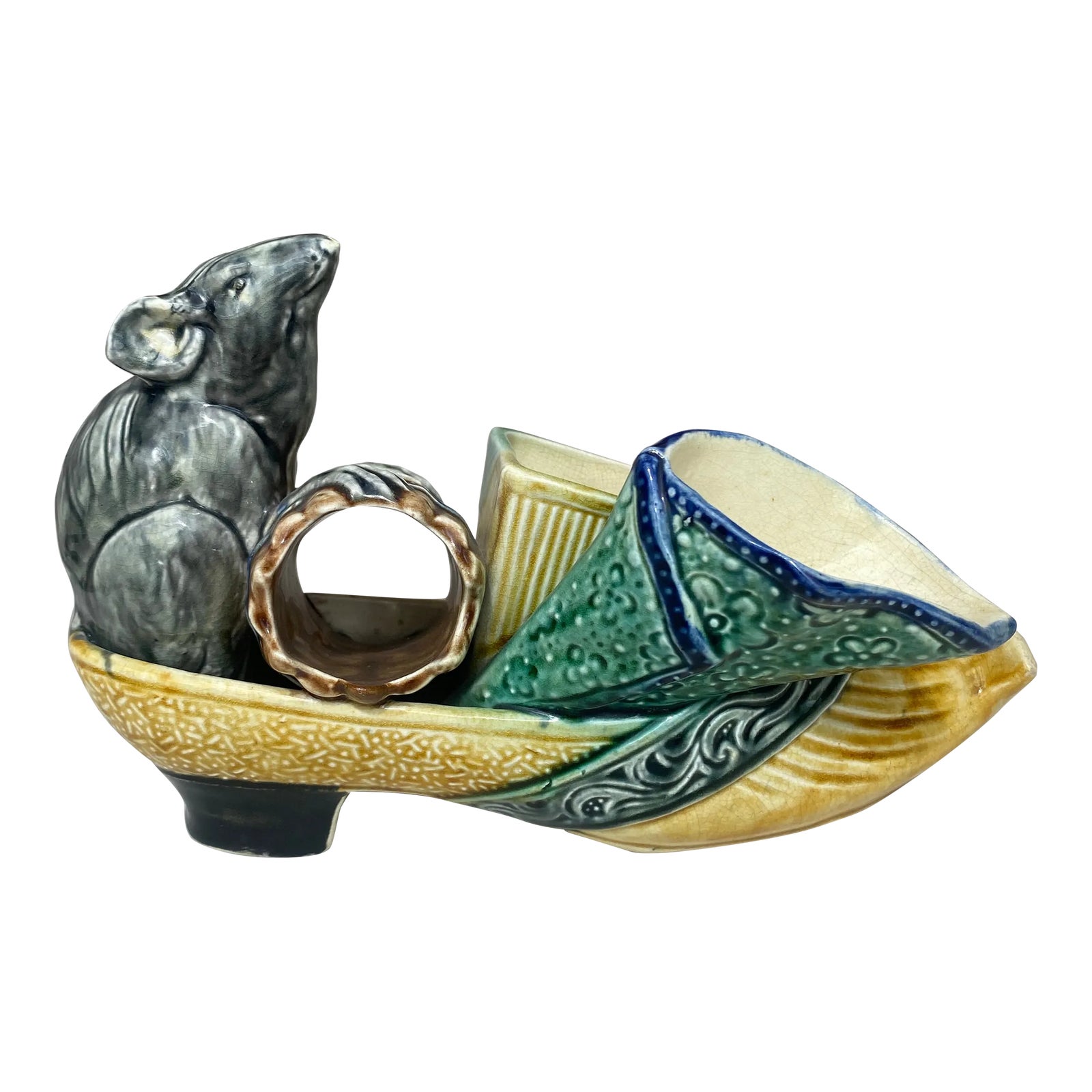 Belgium Majolica Rat Smoke Set Wasmuel , Circa 1900 | Chairish