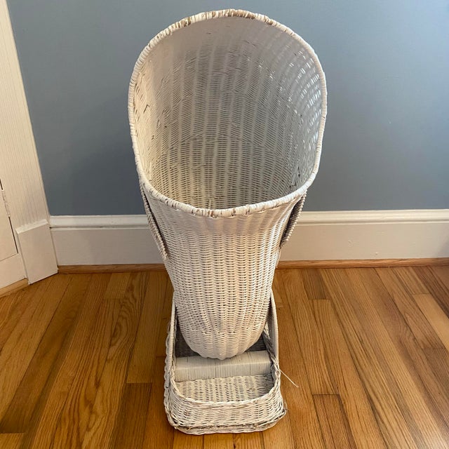 1970's Shabby Chic White Wicker Whale Basket / Hamper | Chairish