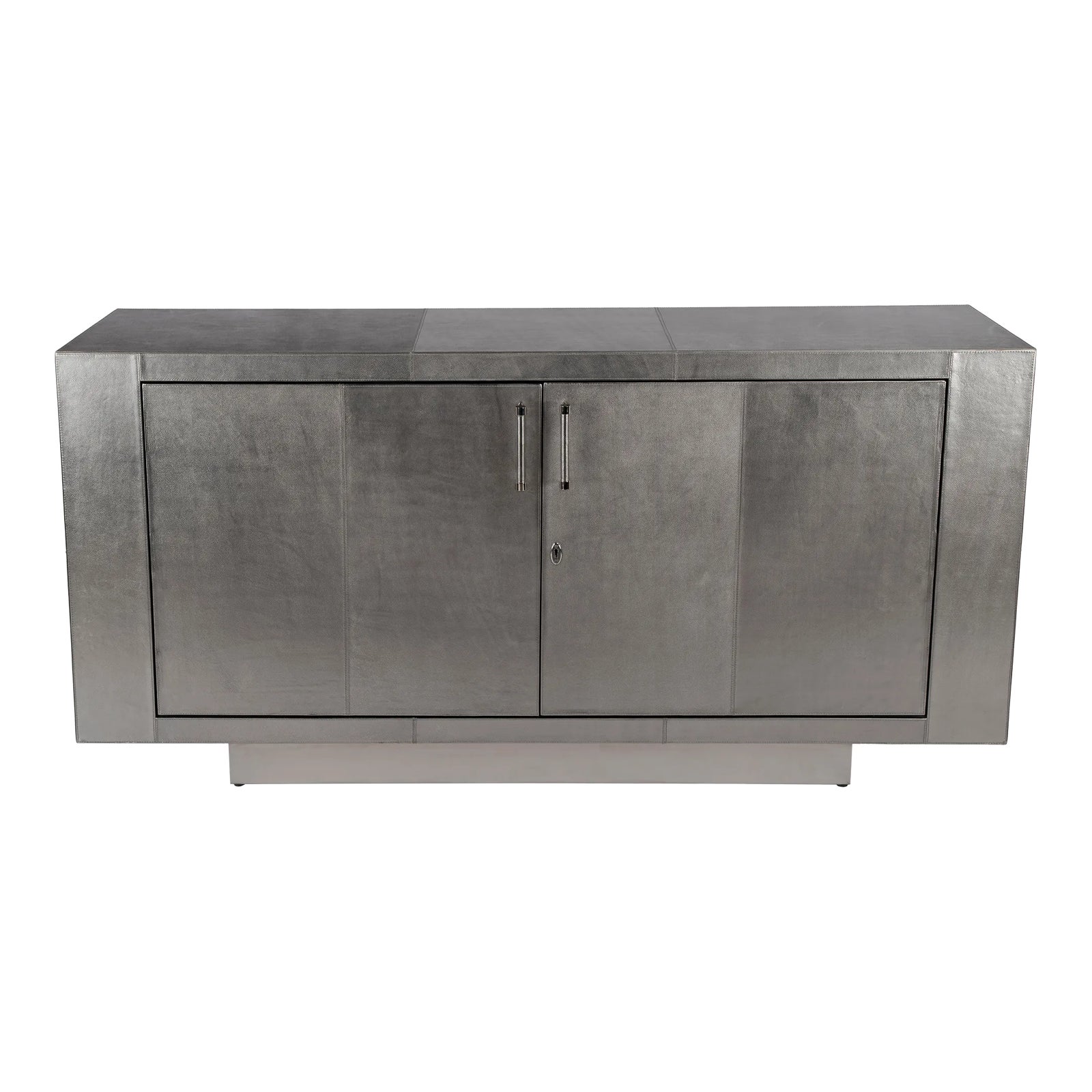 Francois Silver Leather 70.5" Buffet Sideboard, Silver | Chairish