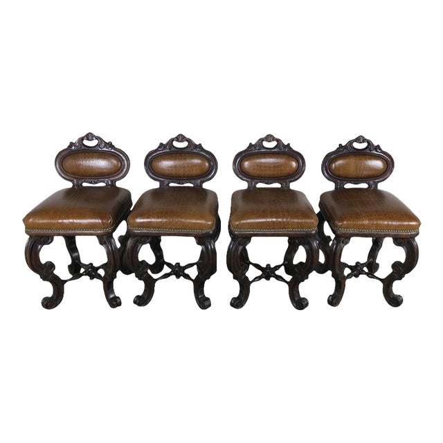 Set of Four French Embossed Leather Stools, Circa 1900 | Chairish