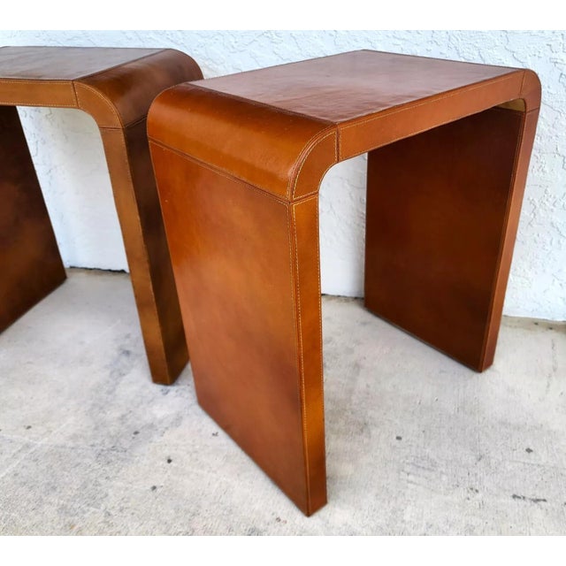 MCM Leather Side Tables Waterfall Pair | Chairish
