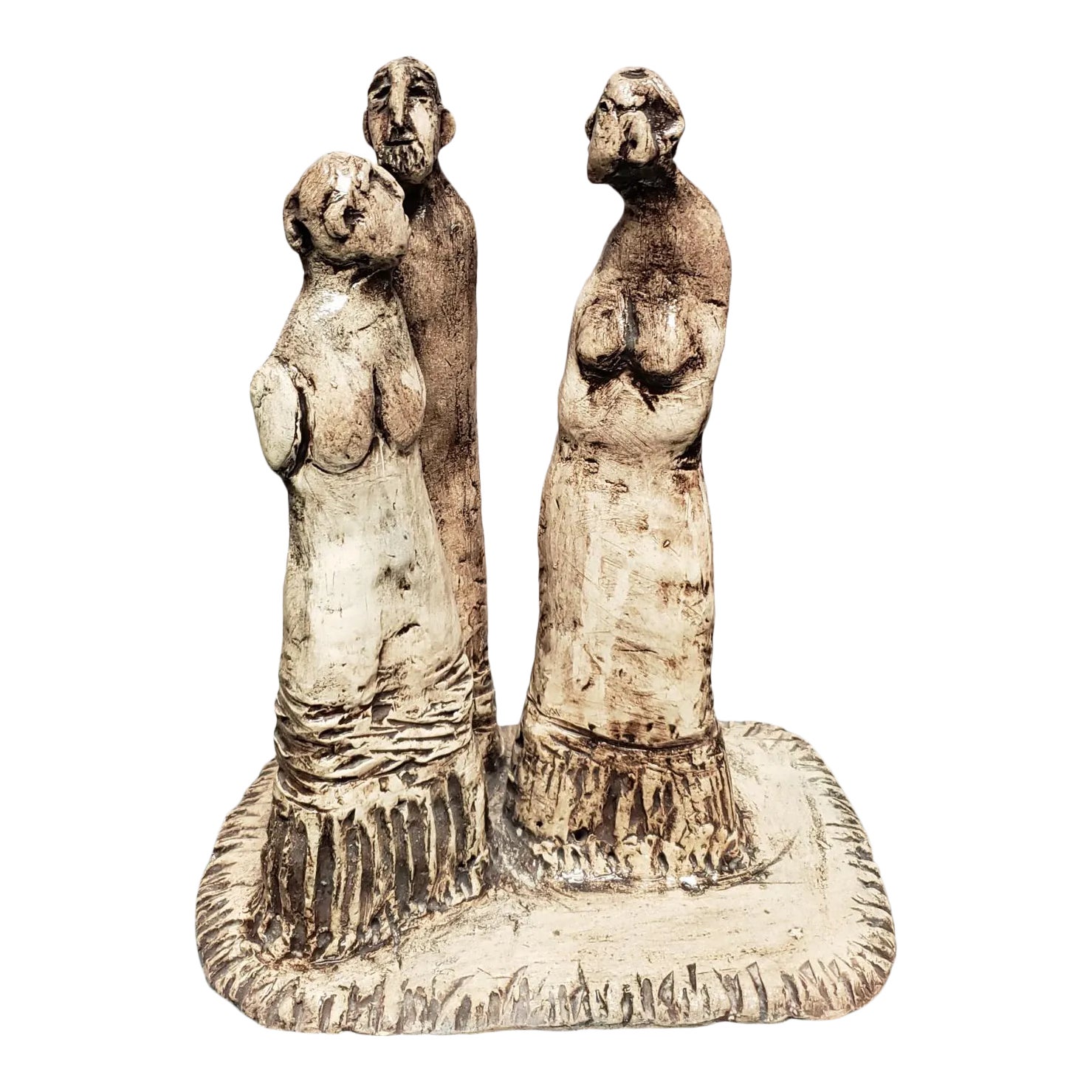 Mid 20th Century One Man and Two Women Figural Group Clay Sculpture ...