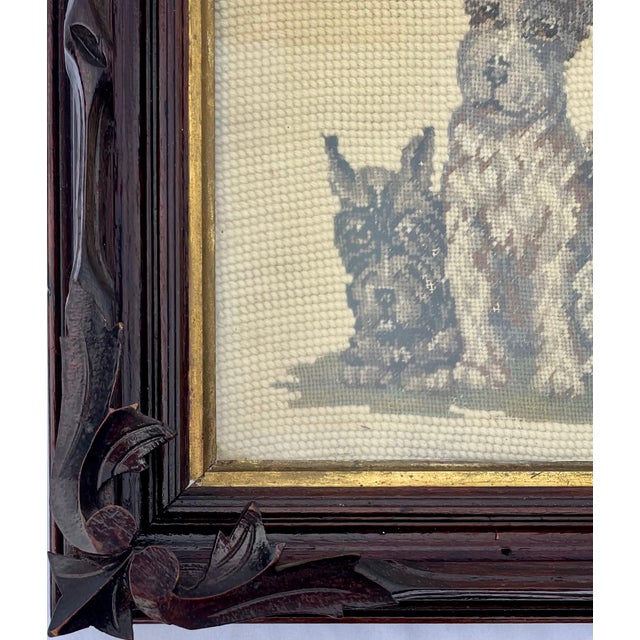 Antique Needlepoint Terrier Dogs Carved Wood Frame | Chairish