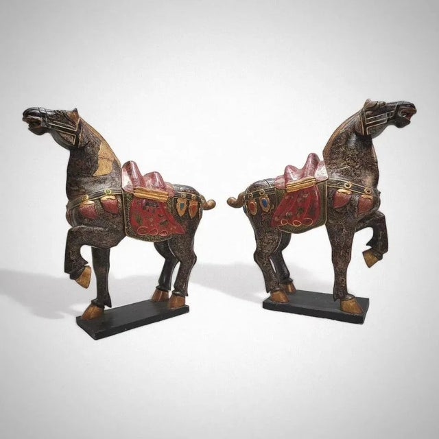 Vintage Tang Dynasty Style Carved and Hand Painted War Horse Statues ...