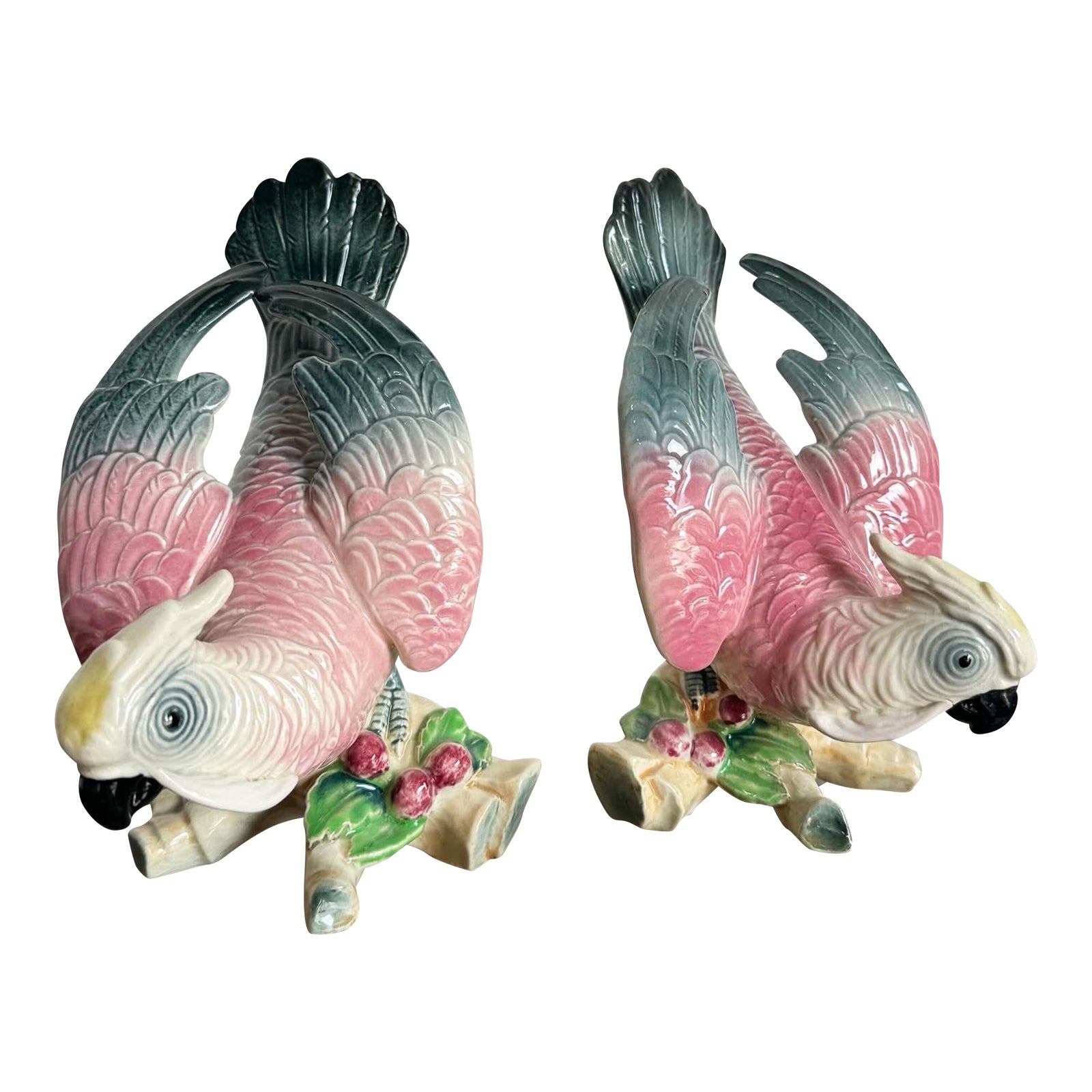 Japanese Caramic Parrots by Maruhon Ware - a Pair | Chairish